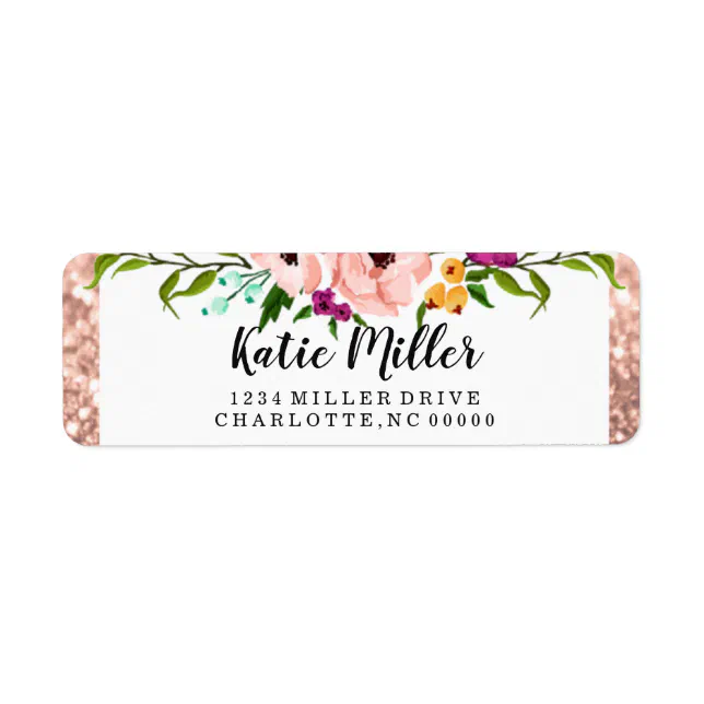 Flower Crown Glitter Pink Rose Gold Return Label | Zazzle
