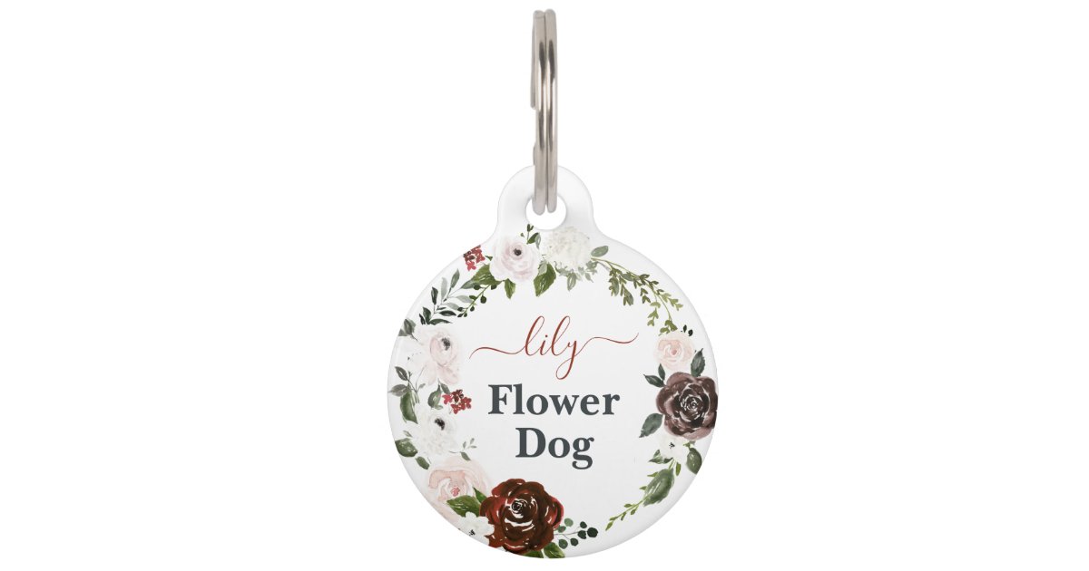 Flower Dog | Dog in Wedding Monogram Pet ID Tag | Zazzle