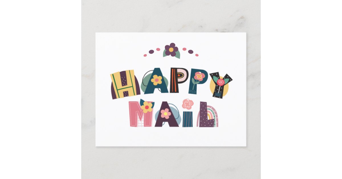 Flower doodle happy mail postcard | Zazzle
