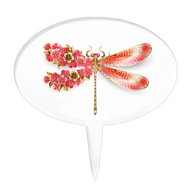 Flower dragonfly with jewelry sakura cake topper | Zazzle
