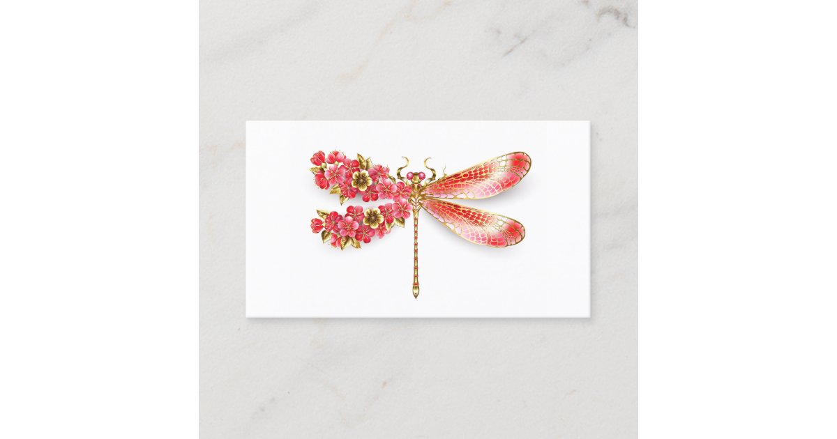 Flower dragonfly with jewelry sakura calling card | Zazzle