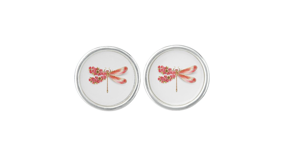 Flower dragonfly with jewelry sakura cufflinks | Zazzle