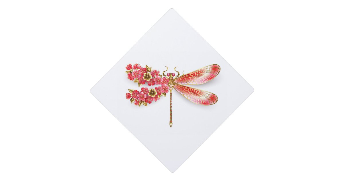 Flower dragonfly with jewelry sakura graduation cap topper | Zazzle