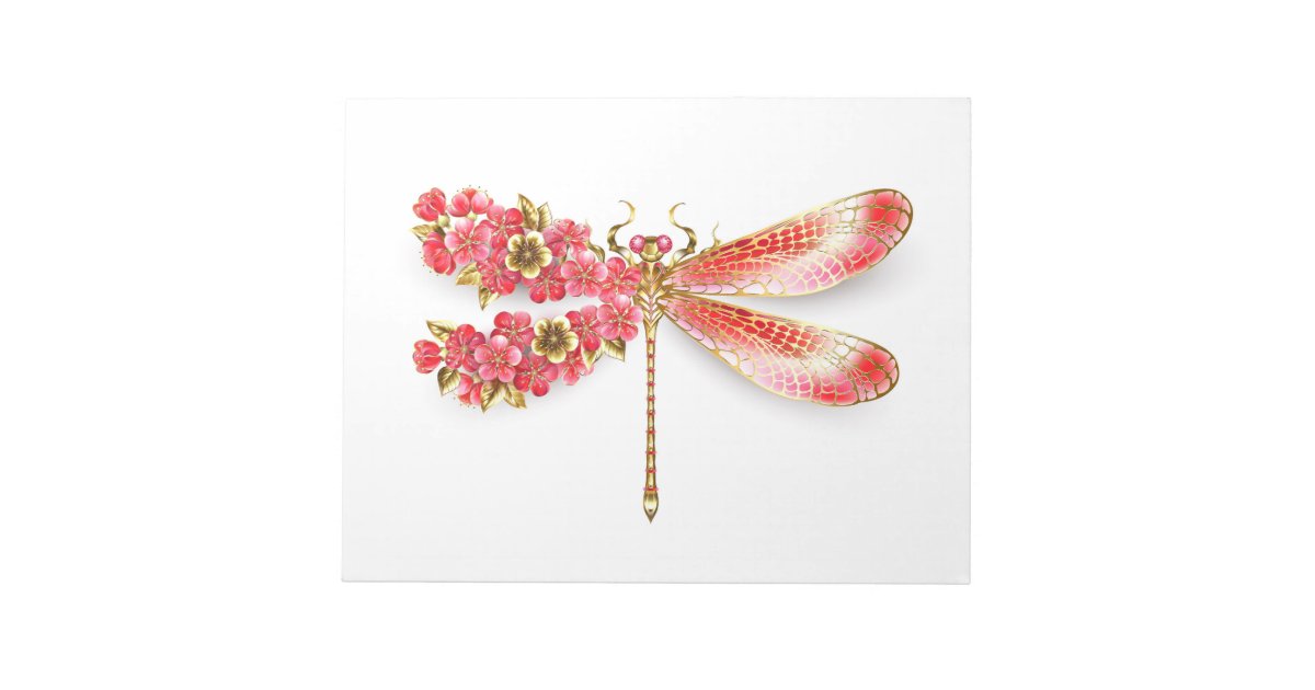 Flower dragonfly with jewelry sakura notepad | Zazzle