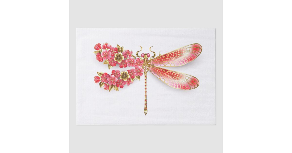 Flower dragonfly with jewelry sakura tissue paper | Zazzle
