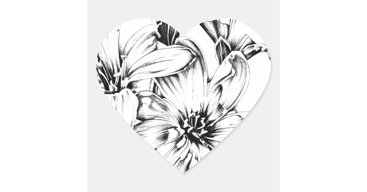 Flower drawing sketch art handmade heart sticker | Zazzle