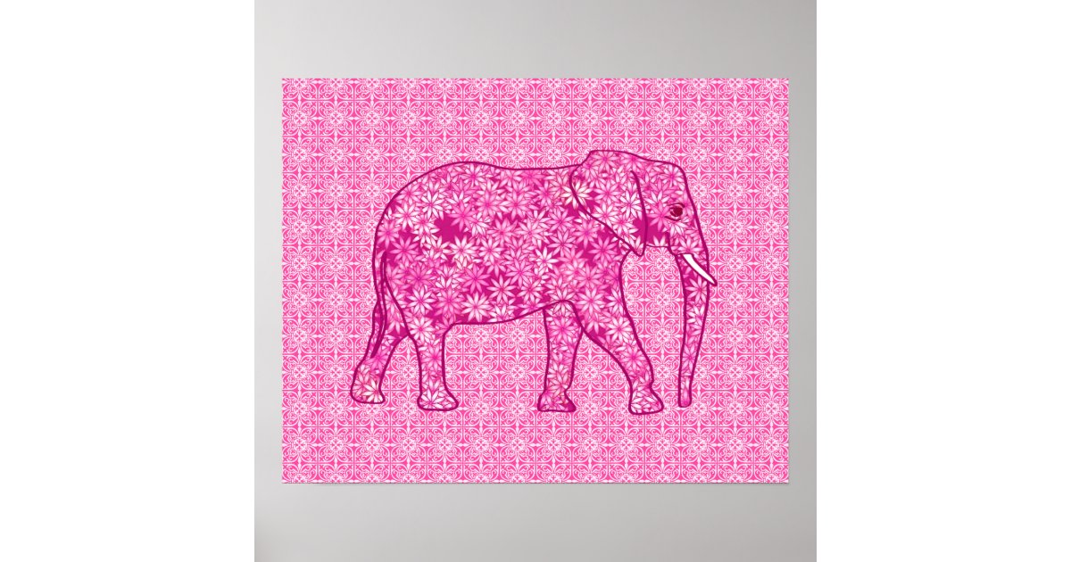 Flower elephant - fuchsia pink poster | Zazzle