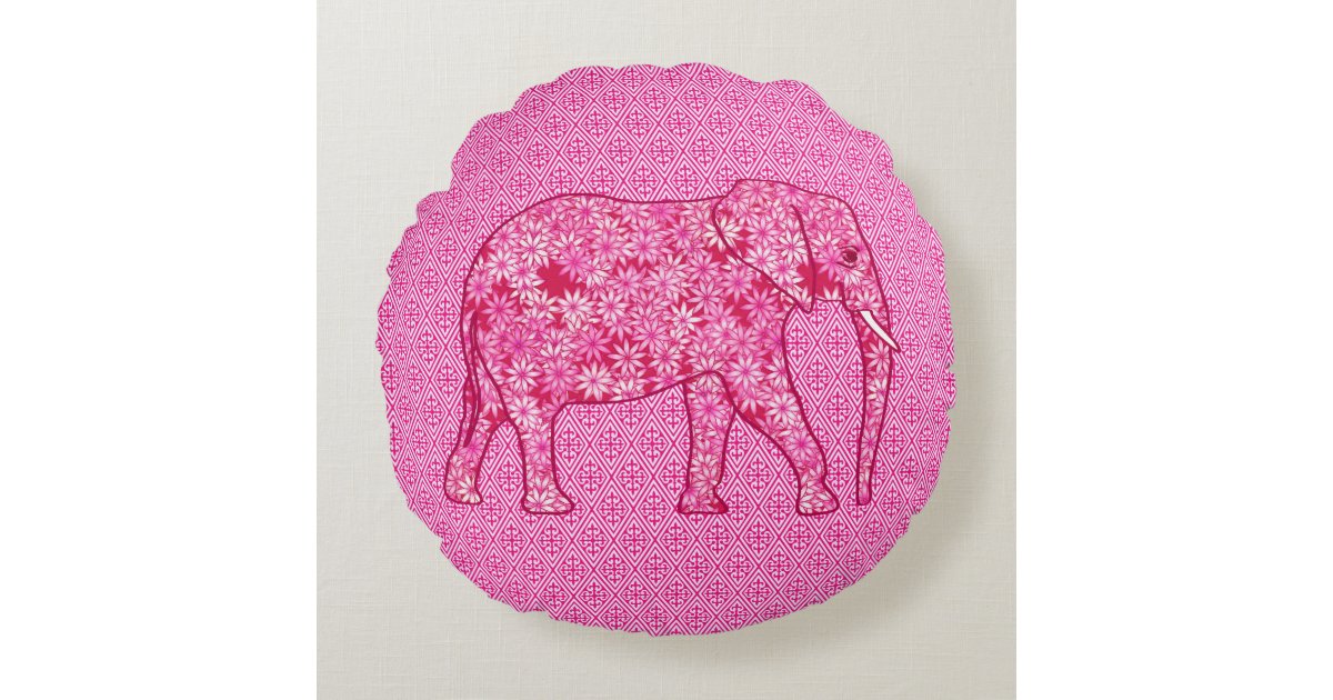 Flower elephant - fuchsia pink round pillow | Zazzle