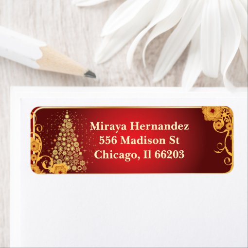Flower Flourish & Christmas Tree Address Labels | Zazzle