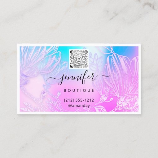 Flower Frame QR Code Custom Logo Blue Pink Business Card | Zazzle
