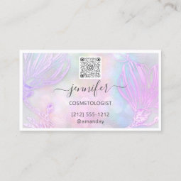 Flower Frame QR Code Custom Logo Holograph Pinky Business Card | Zazzle