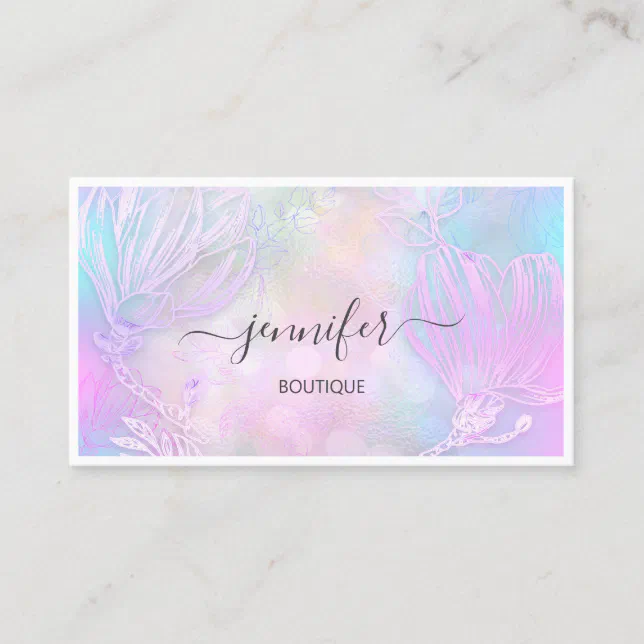 Flower Frame QR Code Custom Logo Holograph Pinky Business Card | Zazzle