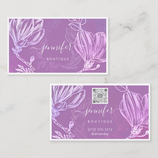Flower Frame QR Code Custom Logo Purple Violet Business Card | Zazzle