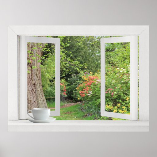 Flower Garden - Open Window with Pretty View Poster | Zazzle.com