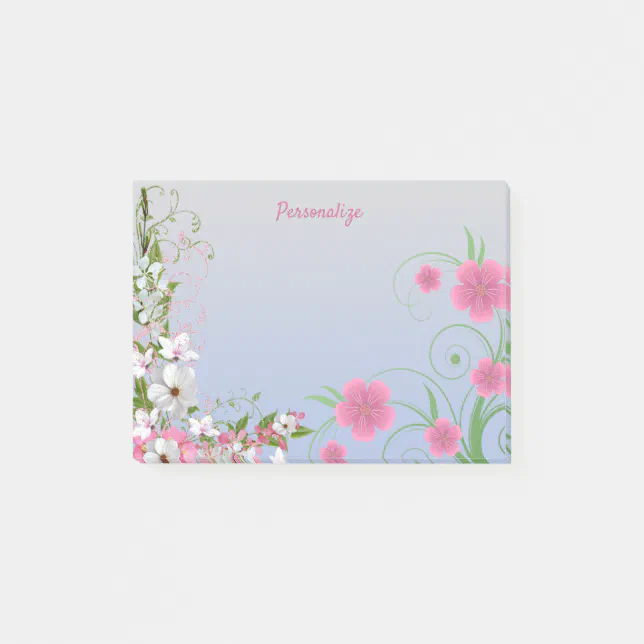 Flower Garden White & Pink Floral Personalized Post-it Notes | Zazzle