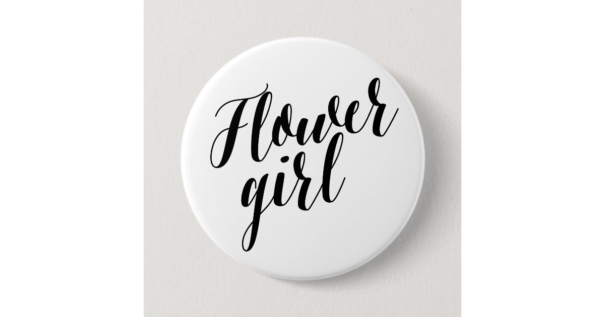 Flower Girl Black Script Button | Zazzle
