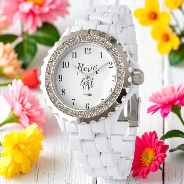 Flower Girl Black White Wedding Watch | Zazzle