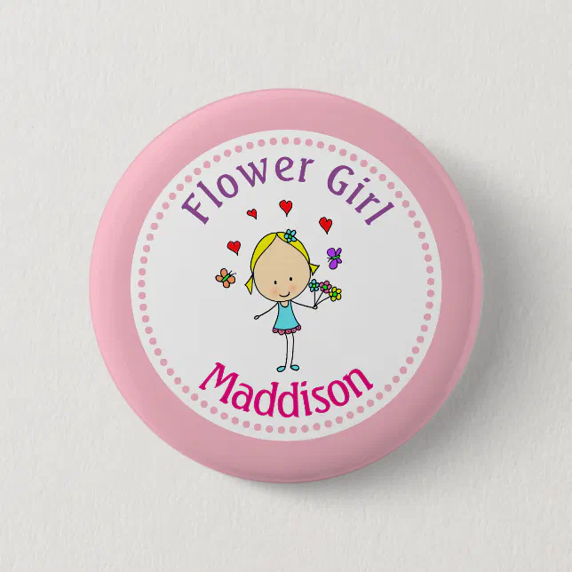 Flower Girl Personalized Button | Zazzle