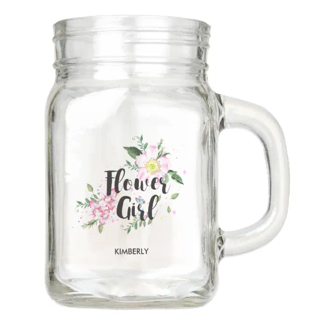 Flower Girl Pink Floral Watercolor Wedding Mason Jar | Zazzle