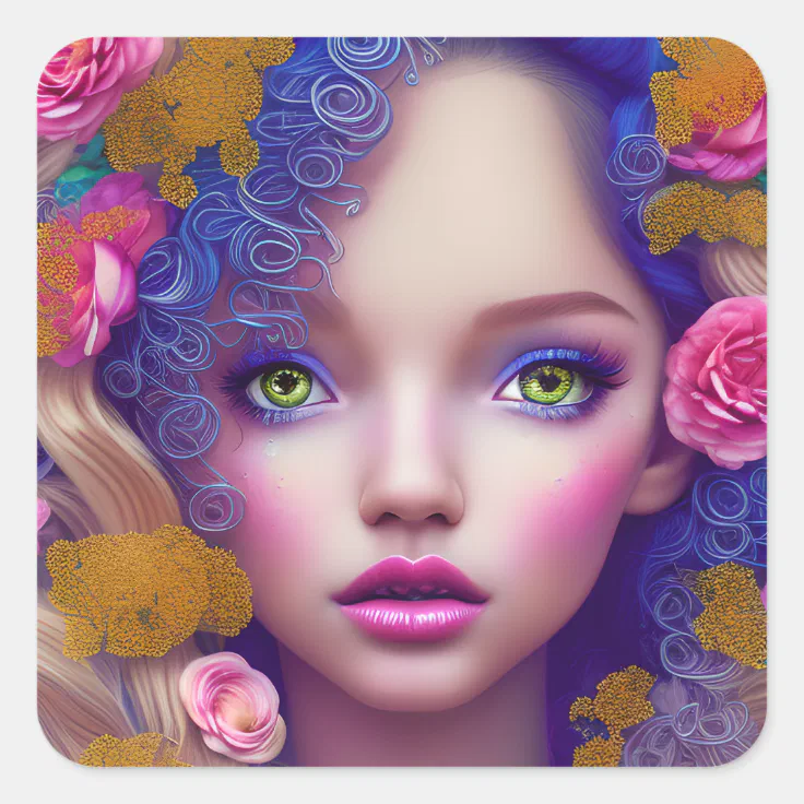 Flower Girl Princess Inspired by Ukrainian Culture Square Sticker | Zazzle