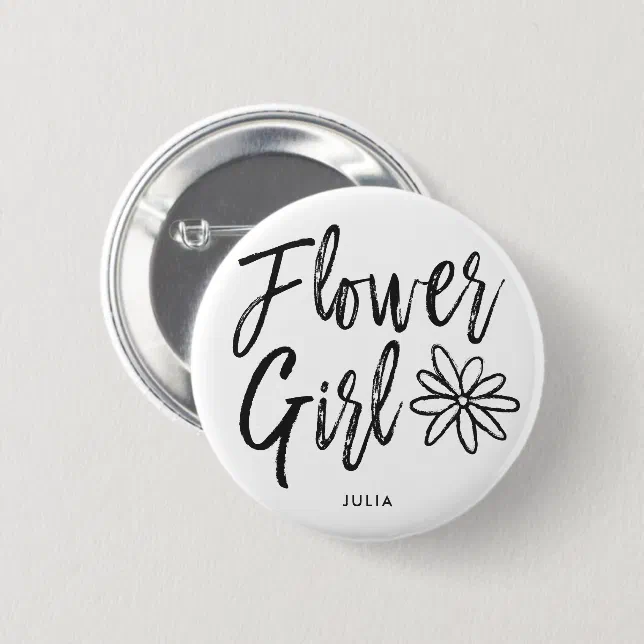 Flower Girl | Script Style Custom Wedding Button | Zazzle