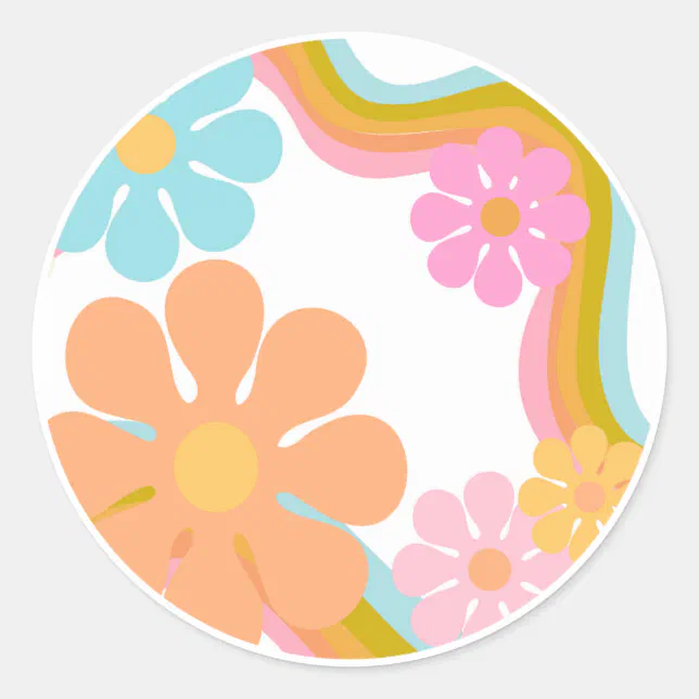 Flower Happy Birthday Sticker Mod 60s 70s Pink | Zazzle