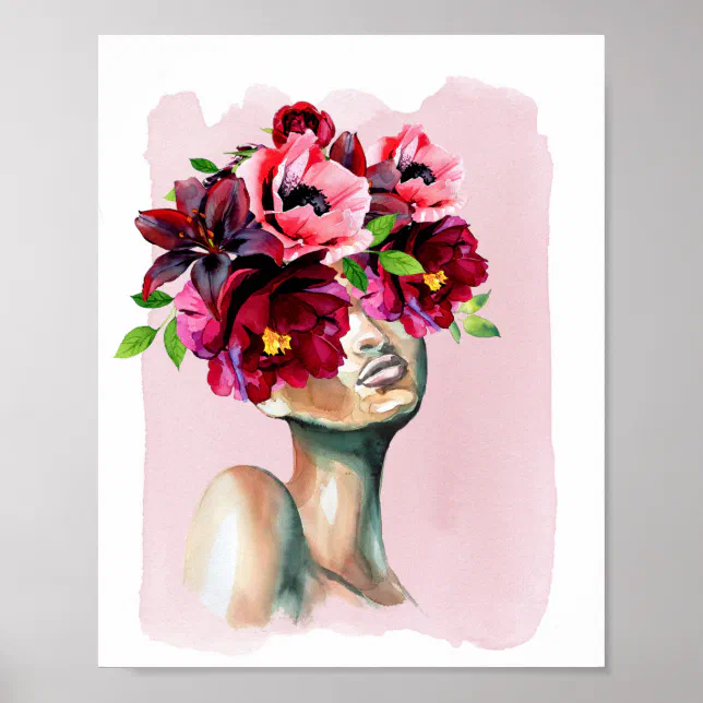 Flower Head Lady Print | Zazzle