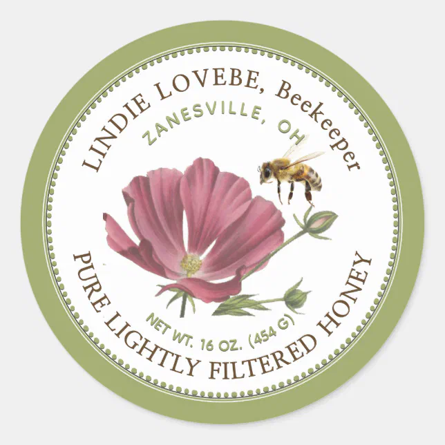 Flower Honey Label with Bee | Zazzle