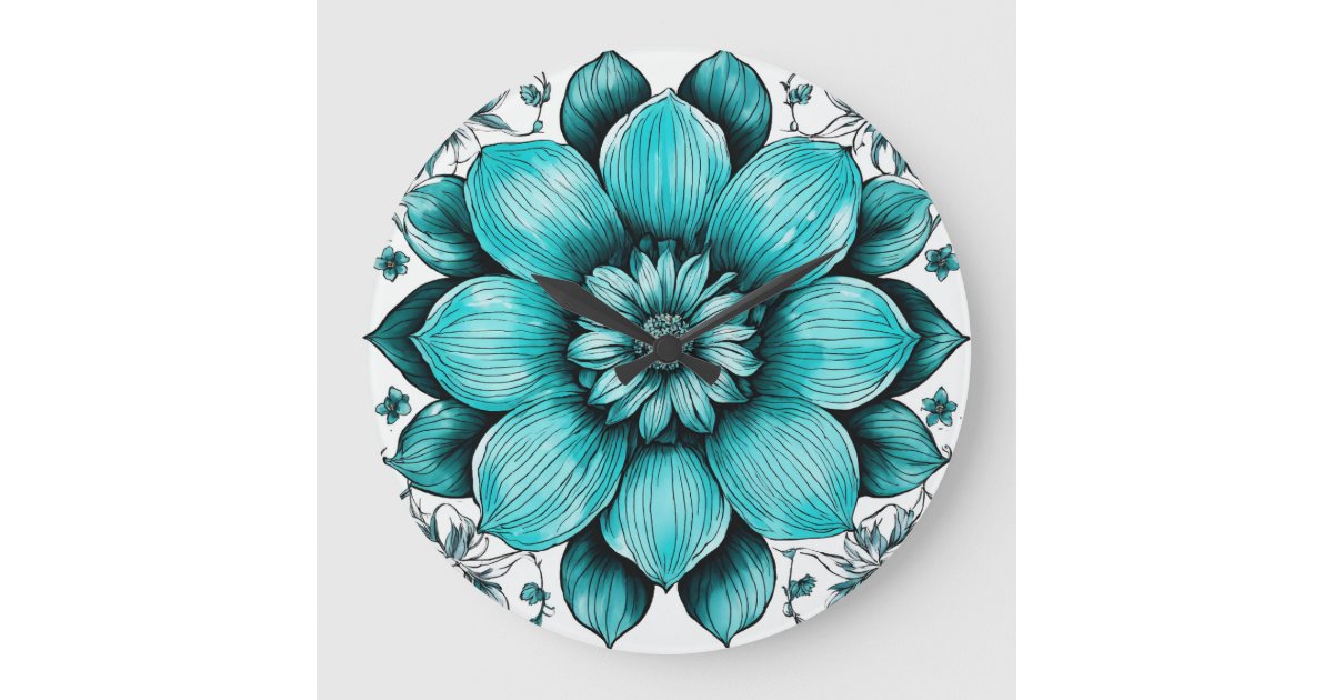 Flower Hyper realistic Pen Illustration Print" Large Clock | Zazzle
