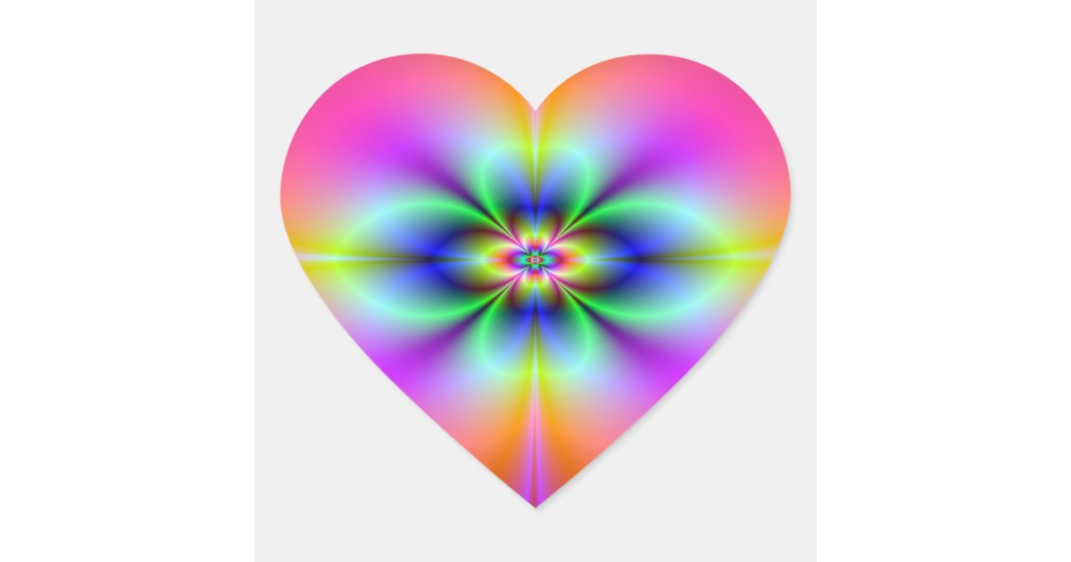 Flower in Neon Heart Sticker | Zazzle