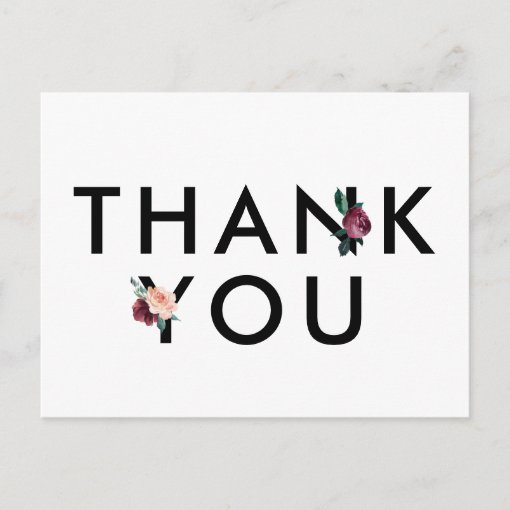 Flower Lettering | Maroon Thank You Postcard | Zazzle