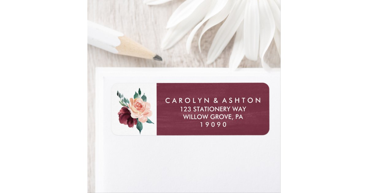Flower Lettering | Maroon Watercolor Wedding Label | Zazzle