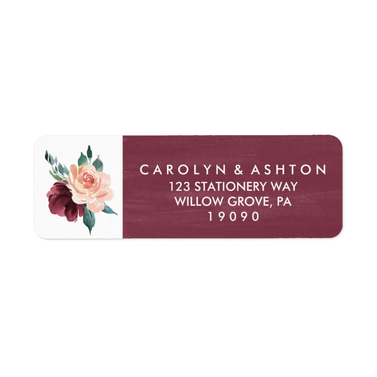 Flower Lettering | Maroon Watercolor Wedding Label | Zazzle