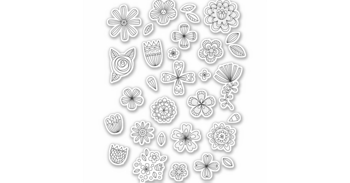 Flower Line Art Drawing Sticker | Zazzle