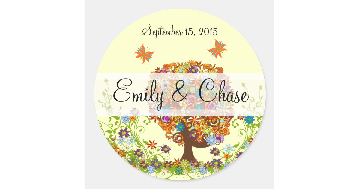 Flower Love Tree Wedding Stickers | Zazzle