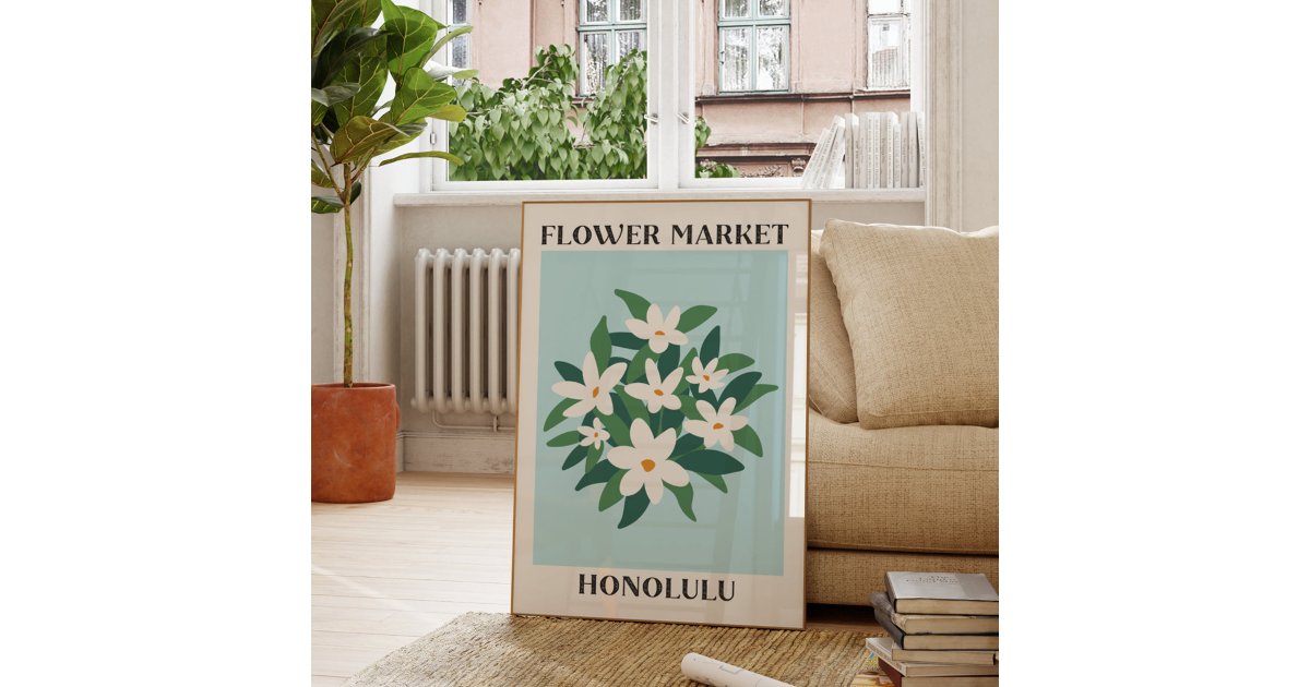 Flower Market Honolulu White Jasmine Floral Poster | Zazzle