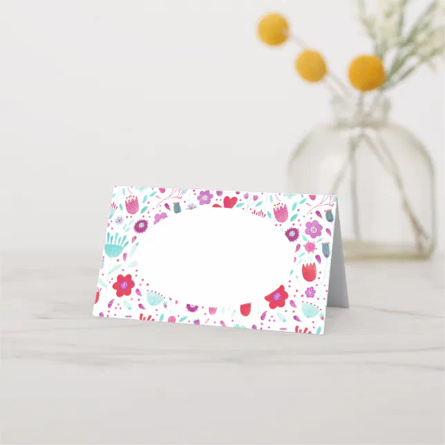 Flower Meadow Watercolor Teal Place Card | Zazzle