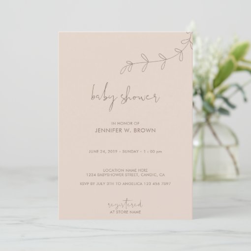 Flower Minimal Brown Baby Shower Invitation | Zazzle