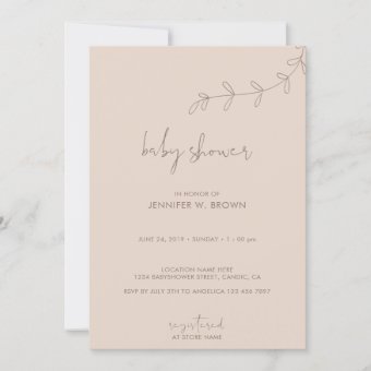 Flower Minimal Brown Baby Shower Invitation | Zazzle