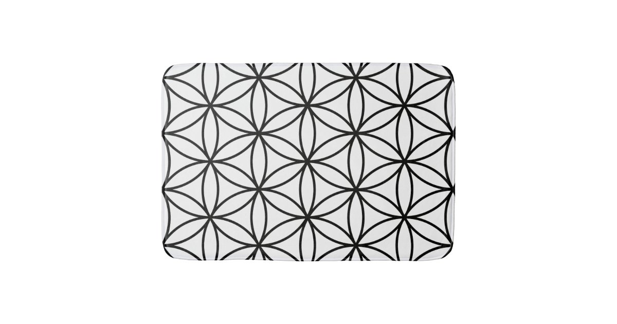 Flower of Life Big Pattern – Black on White Bathroom Mat | Zazzle