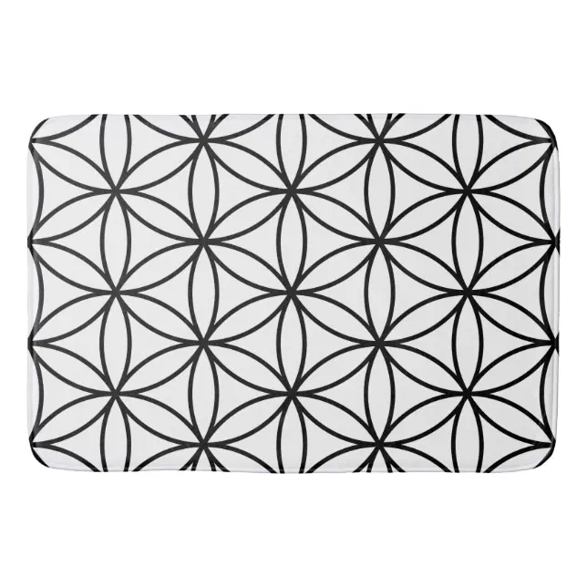Flower of Life Big Pattern – Black on White Bathroom Mat | Zazzle