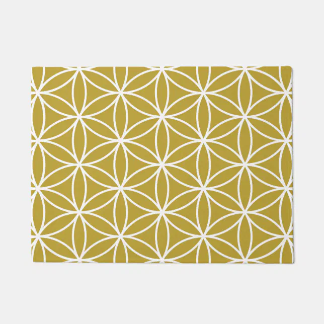 Flower of Life Big Pattern White on Gold Doormat | Zazzle