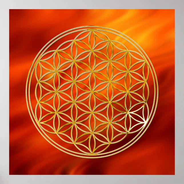 Flower Of Life | gold, fire red Poster | Zazzle