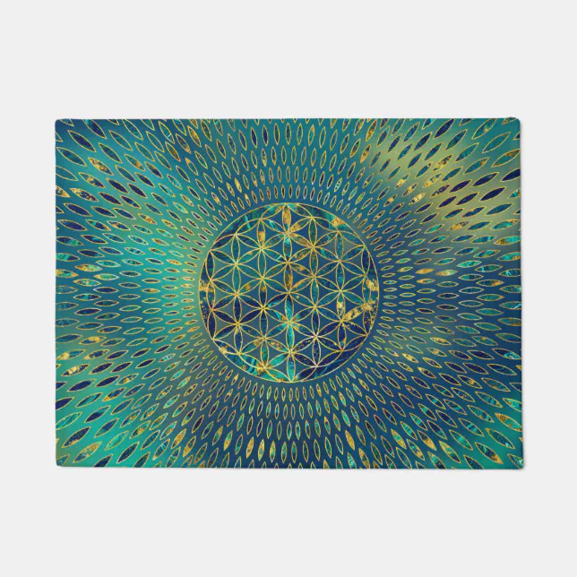 Flower of life Marble and gold Doormat | Zazzle