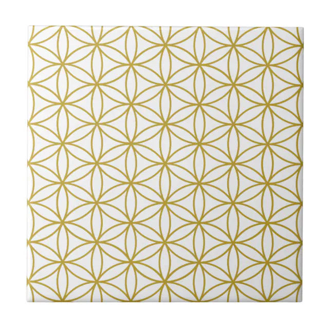 Flower of Life Pattern – Gold on White Tile | Zazzle