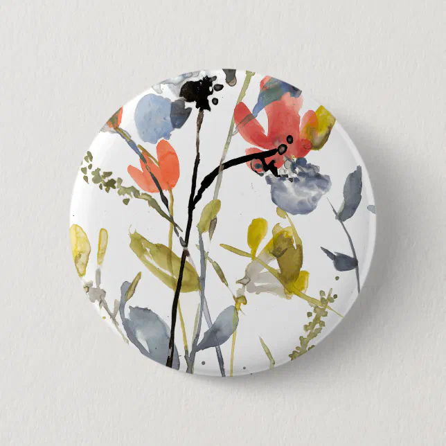 Flower Overlay - Watercolor Flowers & Stems Button | Zazzle