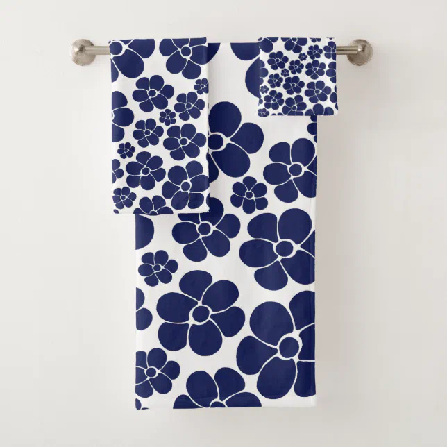 Flower Pattern - Blue and White Bath Towel Set | Zazzle