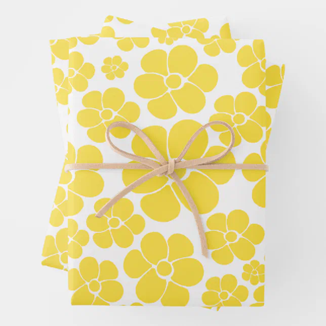 Flower Pattern - Lemon Yellow and White Wrapping Paper Sheets | Zazzle
