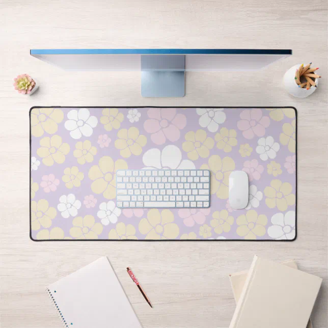 Flower Pattern - Pastel Pink, Yellow and Purple Desk Mat | Zazzle