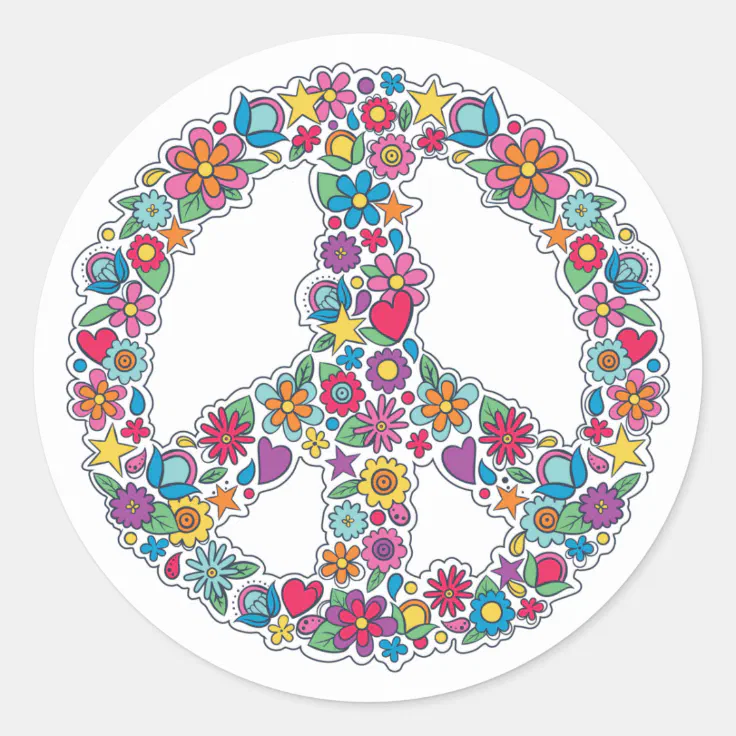 Flower Peace Sign Classic Round Sticker | Zazzle